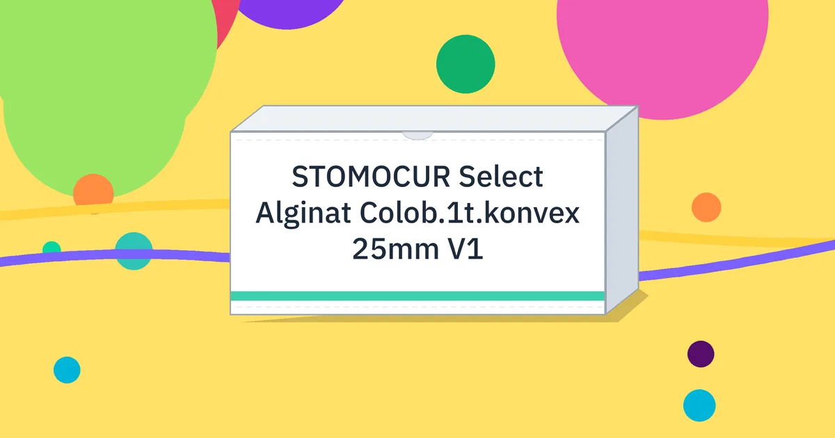 Symbolbild: Packung mit der Aufschrift STOMOCUR Select Alginat Colob.1t.konvex 25mm V1 (PZN 18198534) – Verfügbarkeit und Bezug in Apotheken in Frankfurt am Main