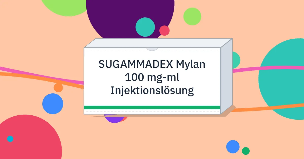 Symbolbild: Packung mit der Aufschrift SUGAMMADEX Mylan 100 mg-ml Injektionslösung (PZN 18161620) – Verfügbarkeit und Bezug in Apotheken in Frankfurt am Main