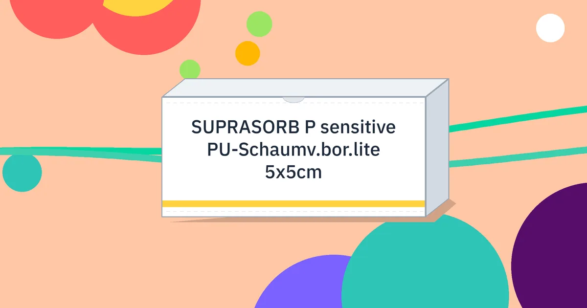 Symbolbild: Packung mit der Aufschrift SUPRASORB P sensitive PU-Schaumv.bor.lite 5x5cm (PZN 17921052) – Verfügbarkeit und Bezug in Apotheken in Frankfurt am Main