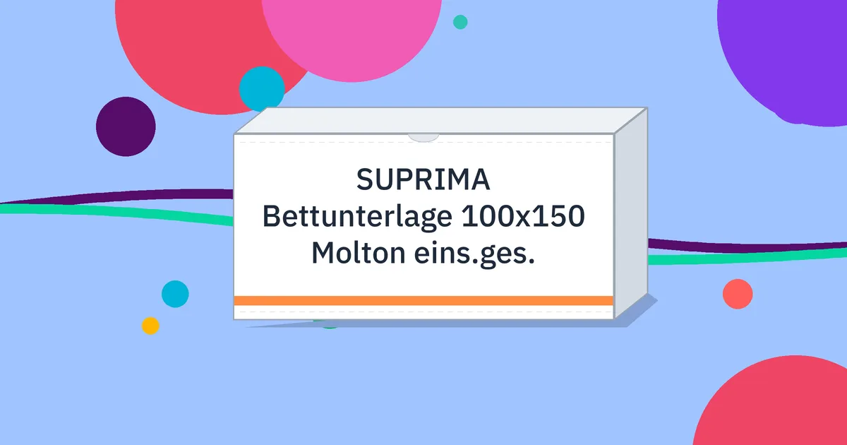 Symbolbild: Packung mit der Aufschrift SUPRIMA Bettunterlage 100x150 Molton eins.ges. (PZN 07673073) – Verfügbarkeit und Bezug in Apotheken in Frankfurt am Main