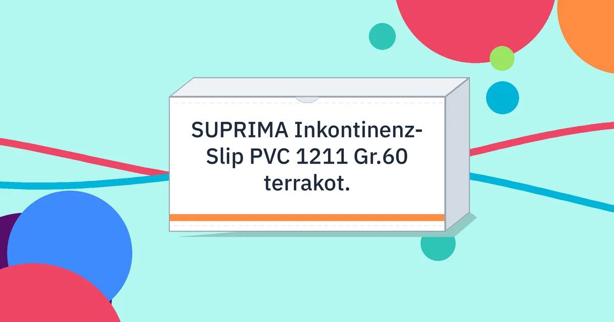 Symbolbild: Packung mit der Aufschrift SUPRIMA Inkontinenz-Slip PVC 1211 Gr.60 terrakot. (PZN 05971464) – Verfügbarkeit und Bezug in Apotheken in Frankfurt am Main