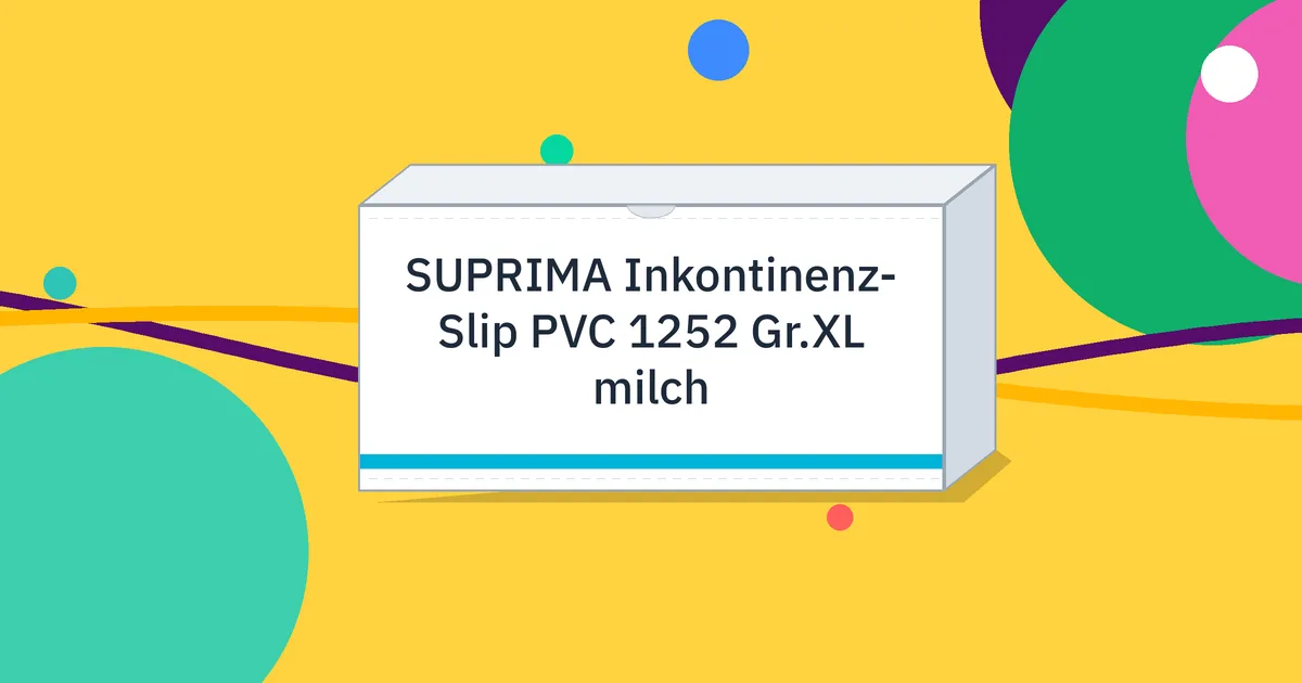 Symbolbild: Packung mit der Aufschrift SUPRIMA Inkontinenz-Slip PVC 1252 Gr.XL milch (PZN 03923656) – Verfügbarkeit und Bezug in Apotheken in Frankfurt am Main