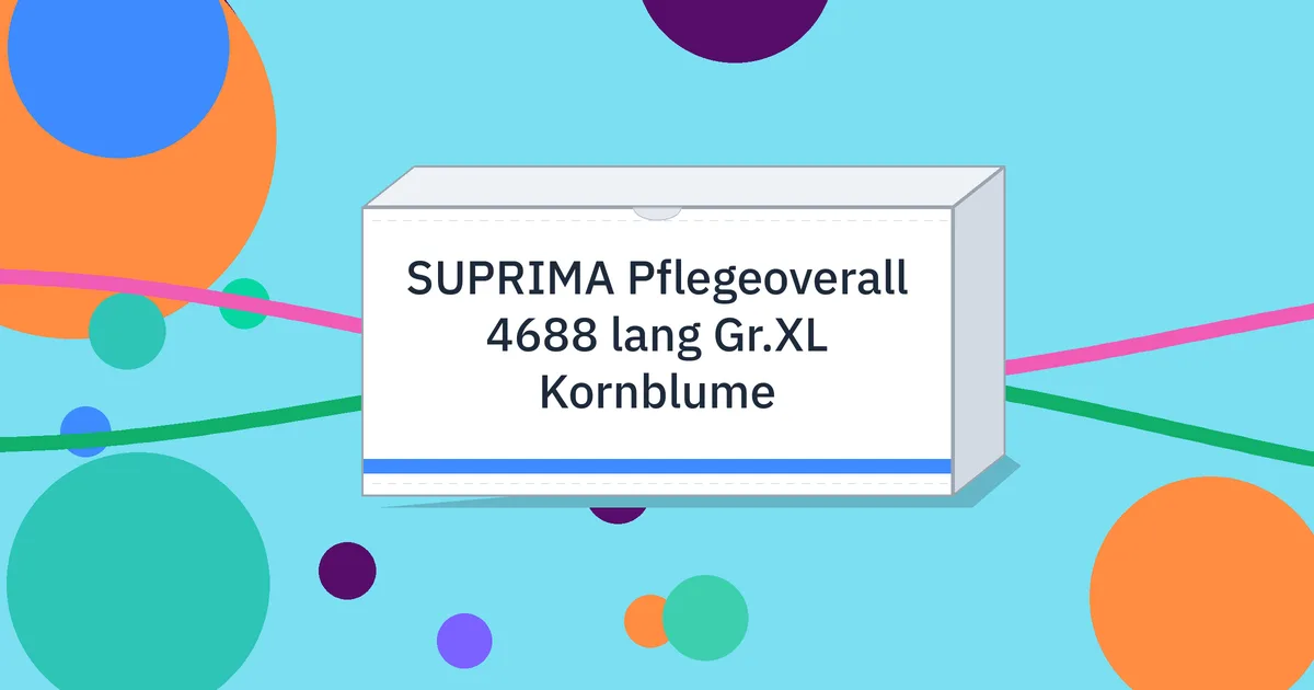Symbolbild: Packung mit der Aufschrift SUPRIMA Pflegeoverall 4688 lang Gr.XL Kornblume (PZN 11660188) – Verfügbarkeit und Bezug in Apotheken in Frankfurt am Main