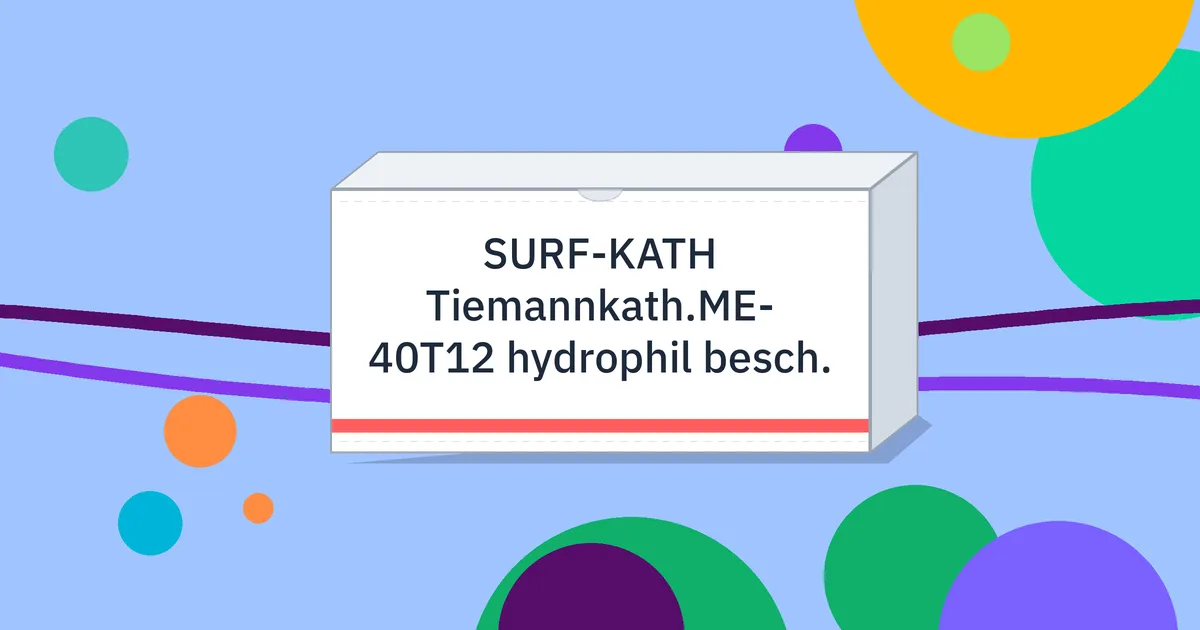 Symbolbild: Packung mit der Aufschrift SURF-KATH Tiemannkath.ME-40T12 hydrophil besch. (PZN 05737047) – Verfügbarkeit und Bezug in Apotheken in Frankfurt am Main