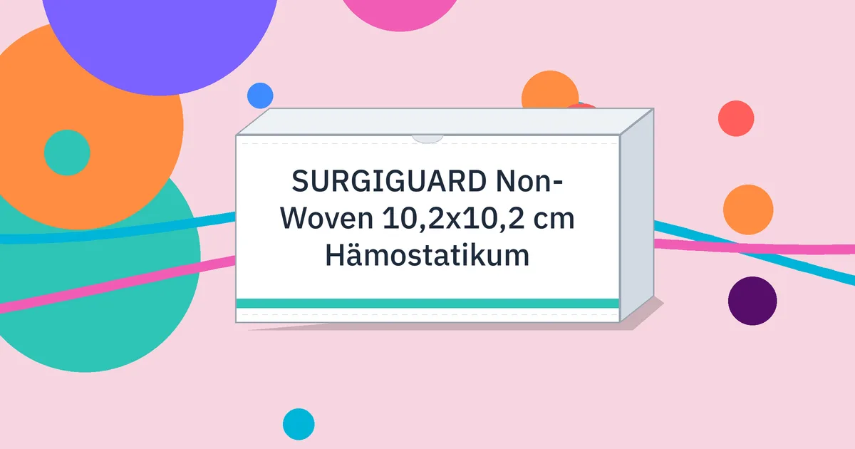 Symbolbild: Packung mit der Aufschrift SURGIGUARD Non-Woven 10,2x10,2 cm Hämostatikum (PZN 19160516) – Verfügbarkeit und Bezug in Apotheken in Frankfurt am Main