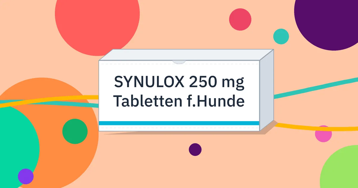 Symbolbild: Packung mit der Aufschrift SYNULOX 250 mg Tabletten f.Hunde (PZN 01469087) – Verfügbarkeit und Bezug in Apotheken in Frankfurt am Main