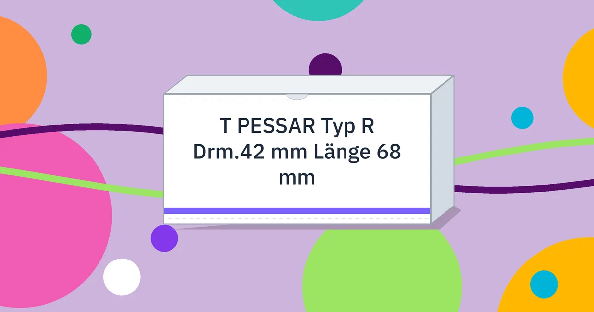 Symbolbild: Packung mit der Aufschrift T PESSAR Typ R Drm.42 mm Länge 68 mm (PZN 09336121) – Verfügbarkeit und Bezug in Apotheken in Frankfurt am Main