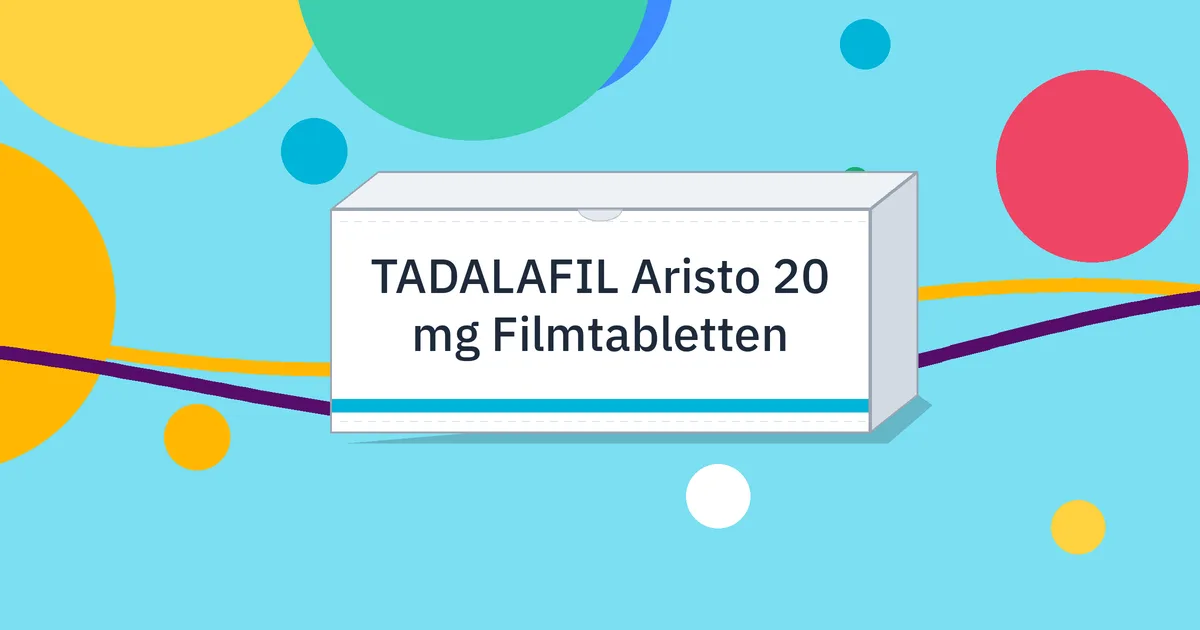 Symbolbild: Packung mit der Aufschrift TADALAFIL Aristo 20 mg Filmtabletten (PZN 18659662) – Verfügbarkeit und Bezug in Apotheken in Frankfurt am Main