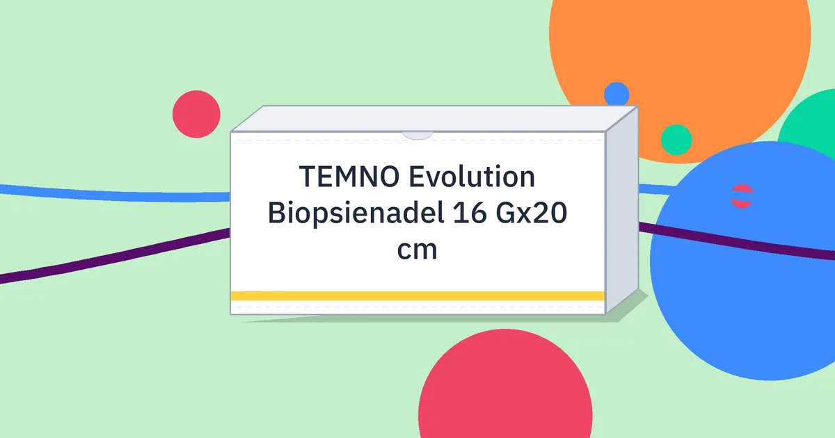 Symbolbild: Packung mit der Aufschrift TEMNO Evolution Biopsienadel 16 Gx20 cm (PZN 18765832) – Verfügbarkeit und Bezug in Apotheken in Frankfurt am Main