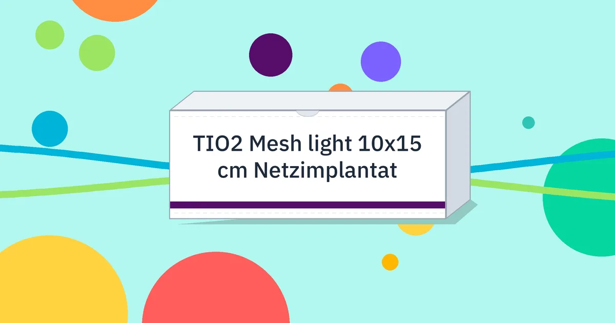 Symbolbild: Packung mit der Aufschrift TIO2 Mesh light 10x15 cm Netzimplantat (PZN 19169718) – Verfügbarkeit und Bezug in Apotheken in Frankfurt am Main