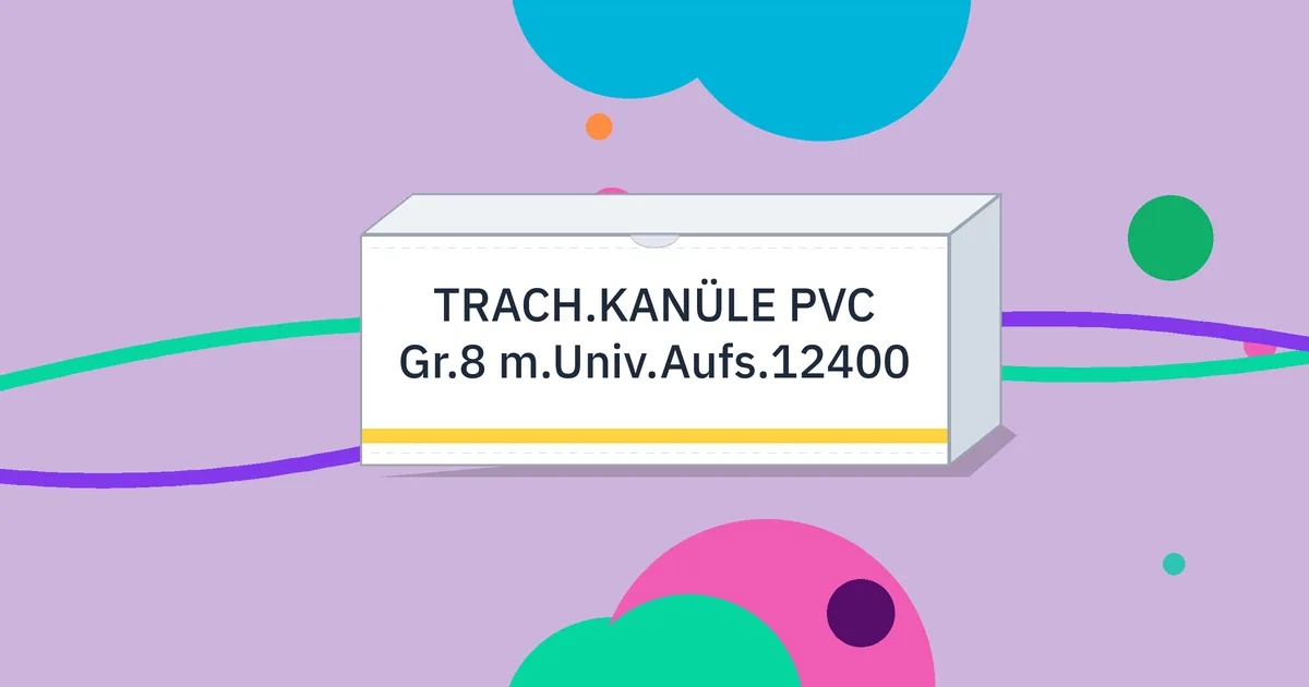 Symbolbild: Packung mit der Aufschrift TRACH.KANÜLE PVC Gr.8 m.Univ.Aufs.12400 (PZN 04798383) – Verfügbarkeit und Bezug in Apotheken in Frankfurt am Main