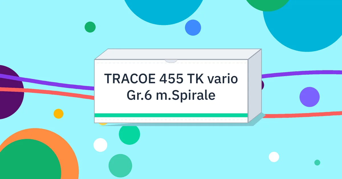 Symbolbild: Packung mit der Aufschrift TRACOE 455 TK vario Gr.6 m.Spirale (PZN 02363037) – Verfügbarkeit und Bezug in Apotheken in Frankfurt am Main