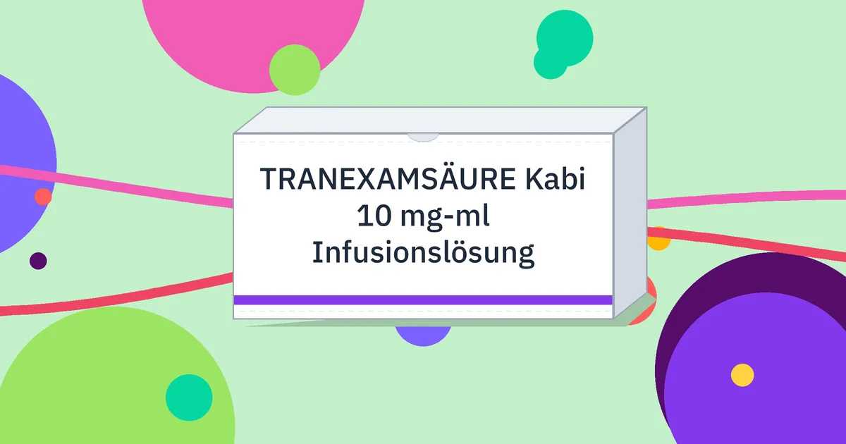 Symbolbild: Packung mit der Aufschrift TRANEXAMSÄURE Kabi 10 mg-ml Infusionslösung (PZN 19645053) – Verfügbarkeit und Bezug in Apotheken in Frankfurt am Main