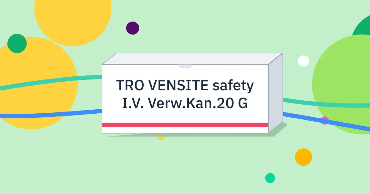 Symbolbild: Packung mit der Aufschrift TRO VENSITE safety I.V. Verw.Kan.20 G (PZN 11187993) – Verfügbarkeit und Bezug in Apotheken in Frankfurt am Main