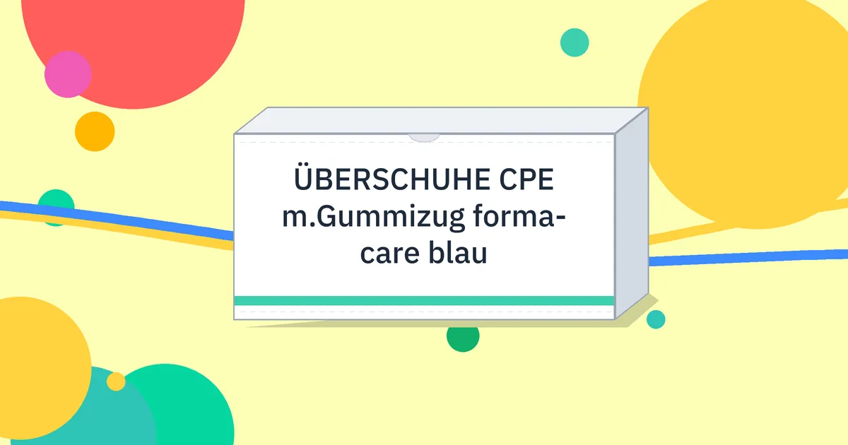Symbolbild: Packung mit der Aufschrift ÜBERSCHUHE CPE m.Gummizug forma-care blau (PZN 12373120) – Verfügbarkeit und Bezug in Apotheken in Frankfurt am Main
