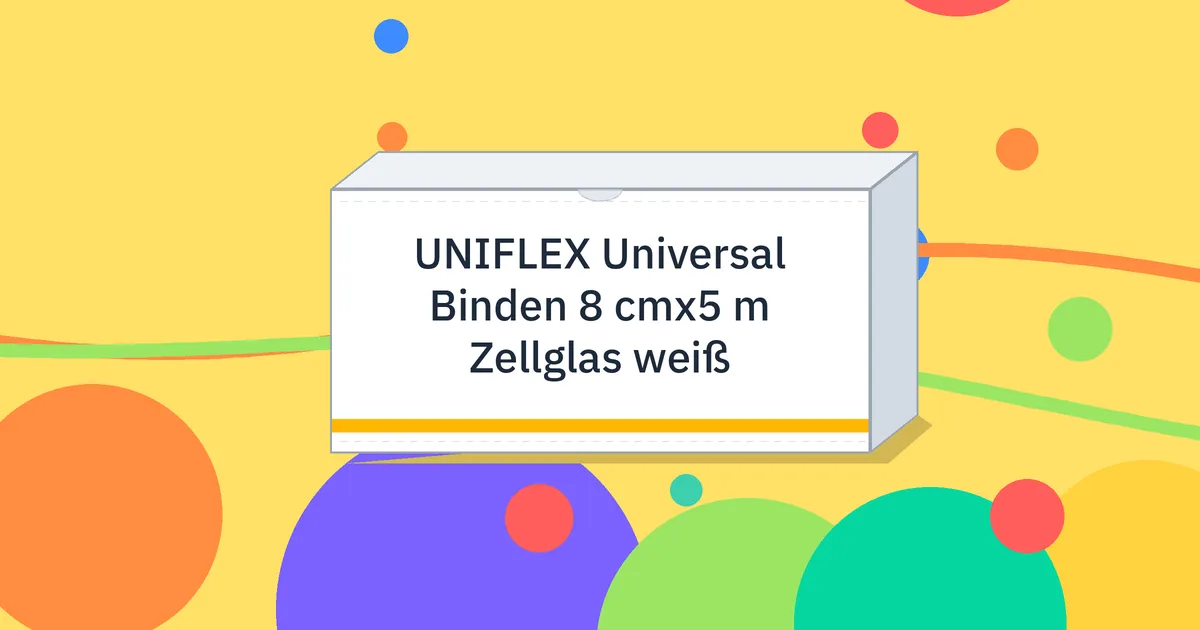 Symbolbild: Packung mit der Aufschrift UNIFLEX Universal Binden 8 cmx5 m Zellglas weiß (PZN 04589283) – Verfügbarkeit und Bezug in Apotheken in Frankfurt am Main