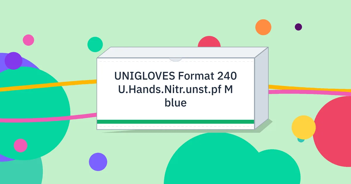 Symbolbild: Packung mit der Aufschrift UNIGLOVES Format 240 U.Hands.Nitr.unst.pf M blue (PZN 18102008) – Verfügbarkeit und Bezug in Apotheken in Frankfurt am Main
