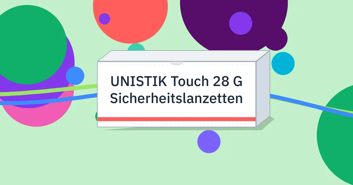 Symbolbild: Packung mit der Aufschrift UNISTIK Touch 28 G Sicherheitslanzetten (PZN 12482091) – Verfügbarkeit und Bezug in Apotheken in Frankfurt am Main