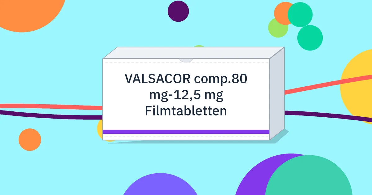 Symbolbild: Packung mit der Aufschrift VALSACOR comp.80 mg-12,5 mg Filmtabletten (PZN 08473301) – Verfügbarkeit und Bezug in Apotheken in Frankfurt am Main