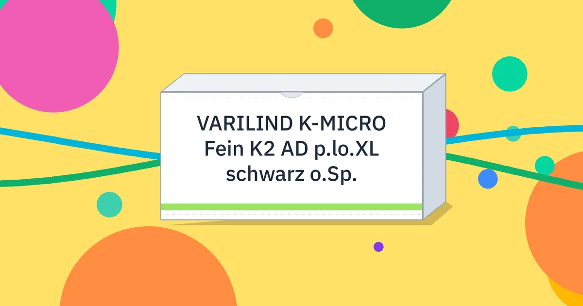 Symbolbild: Packung mit der Aufschrift VARILIND K-MICRO Fein K2 AD p.lo.XL schwarz o.Sp. (PZN 20559270) – Verfügbarkeit und Bezug in Apotheken in Frankfurt am Main
