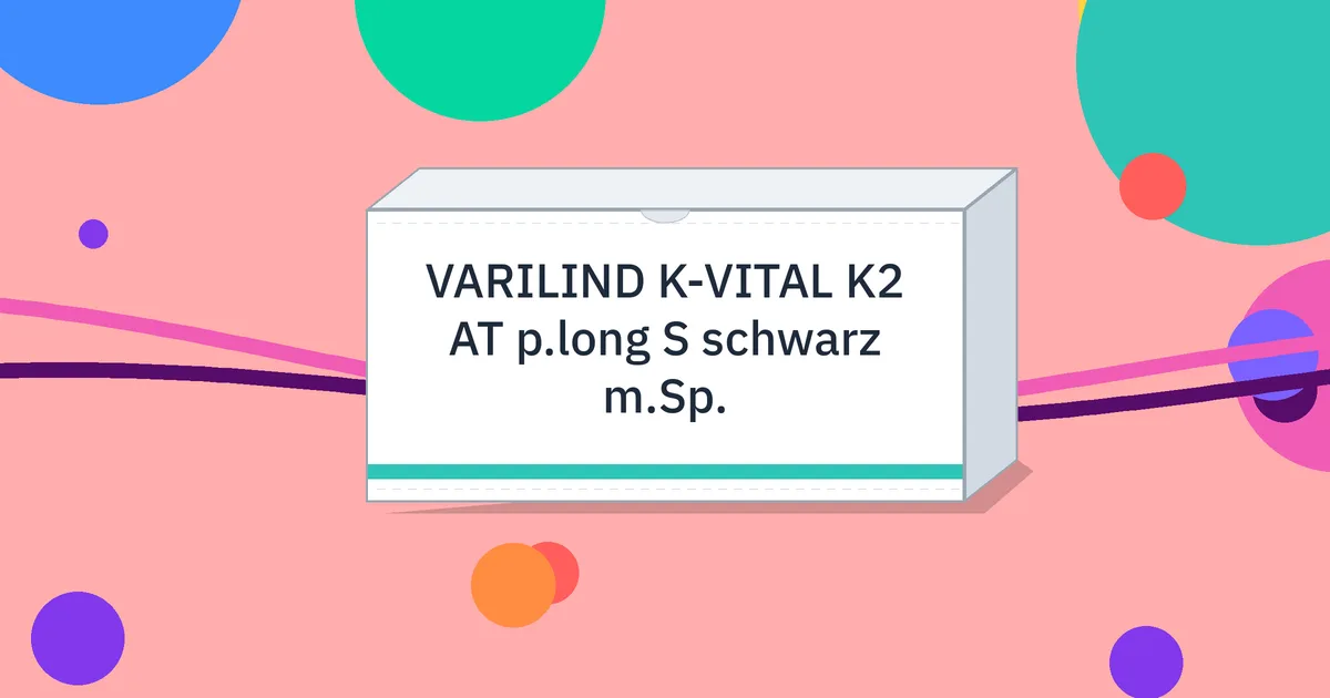 Symbolbild: Packung mit der Aufschrift VARILIND K-VITAL K2 AT p.long S schwarz m.Sp. (PZN 20562042) – Verfügbarkeit und Bezug in Apotheken in Frankfurt am Main