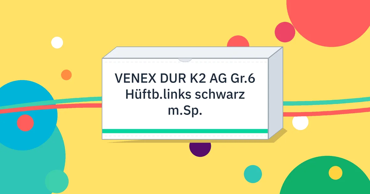 Symbolbild: Packung mit der Aufschrift VENEX DUR K2 AG Gr.6 Hüftb.links schwarz m.Sp. (PZN 03227454) – Verfügbarkeit und Bezug in Apotheken in Frankfurt am Main