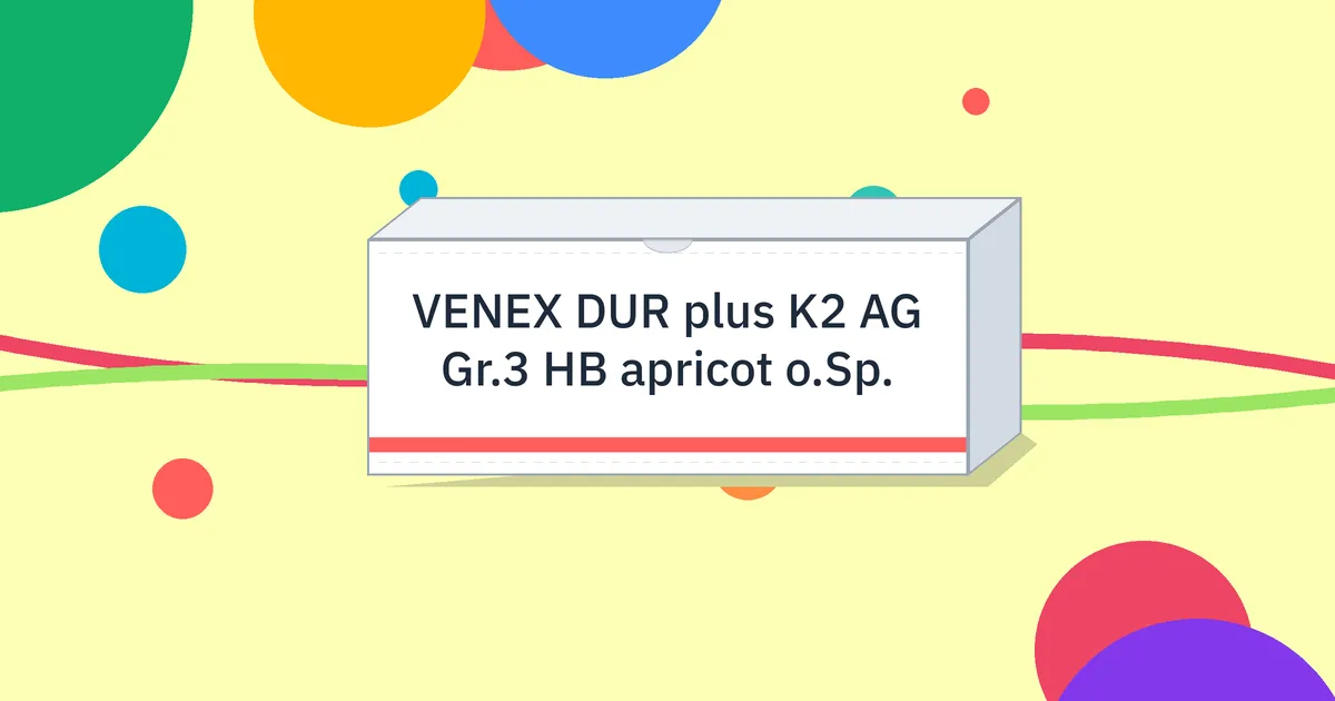 Symbolbild: Packung mit der Aufschrift VENEX DUR plus K2 AG Gr.3 HB apricot o.Sp. (PZN 03237493) – Verfügbarkeit und Bezug in Apotheken in Frankfurt am Main