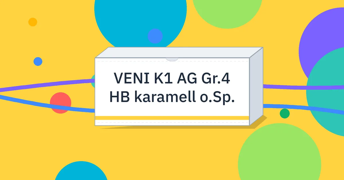 Symbolbild: Packung mit der Aufschrift VENI K1 AG Gr.4 HB karamell o.Sp. (PZN 13756478) – Verfügbarkeit und Bezug in Apotheken in Frankfurt am Main