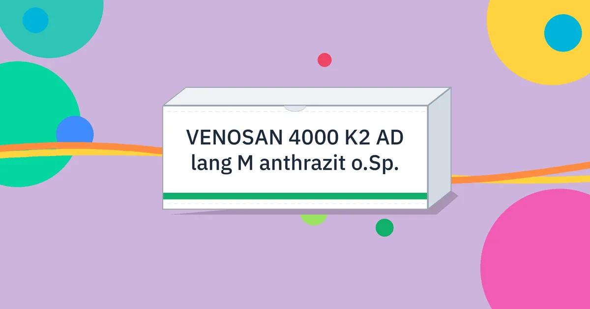 Symbolbild: Packung mit der Aufschrift VENOSAN 4000 K2 AD lang M anthrazit o.Sp. (PZN 16601463) – Verfügbarkeit und Bezug in Apotheken in Frankfurt am Main
