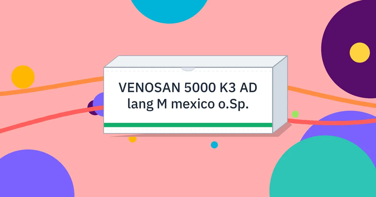 Symbolbild: Packung mit der Aufschrift VENOSAN 5000 K3 AD lang M mexico o.Sp. (PZN 14430738) – Verfügbarkeit und Bezug in Apotheken in Frankfurt am Main