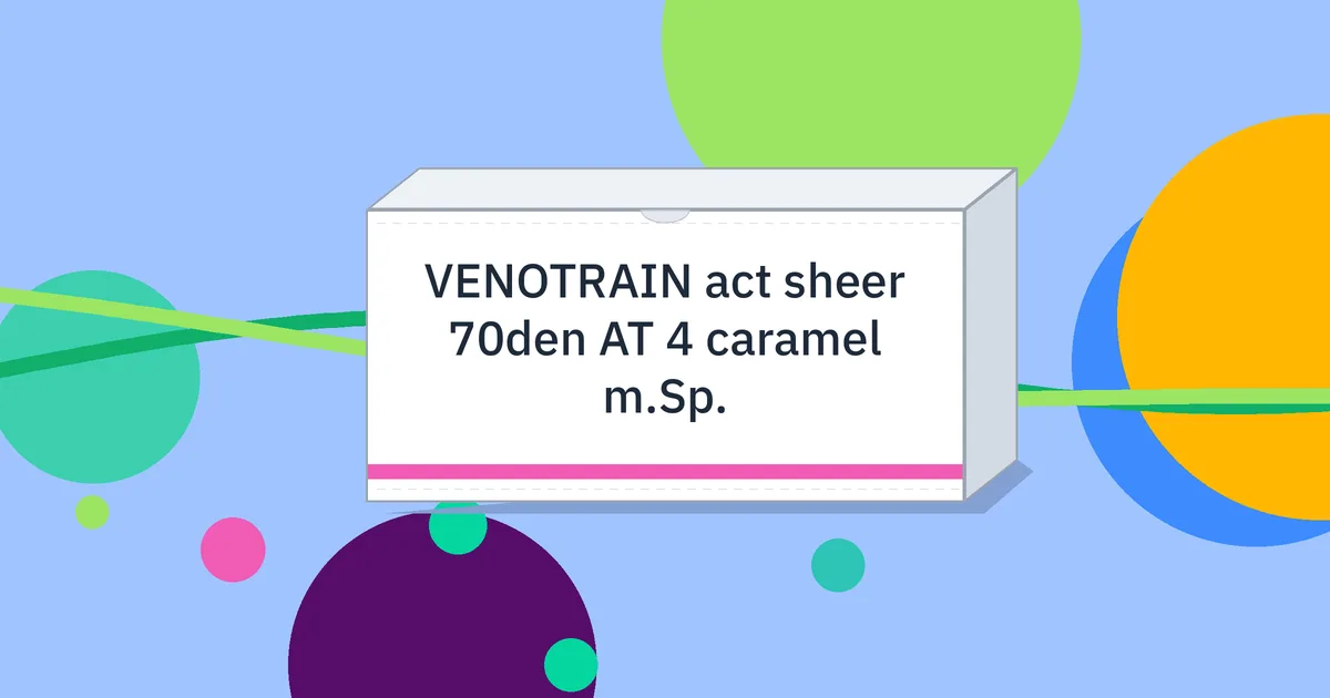 Symbolbild: Packung mit der Aufschrift VENOTRAIN act sheer 70den AT 4 caramel m.Sp. (PZN 16206614) – Verfügbarkeit und Bezug in Apotheken in Frankfurt am Main