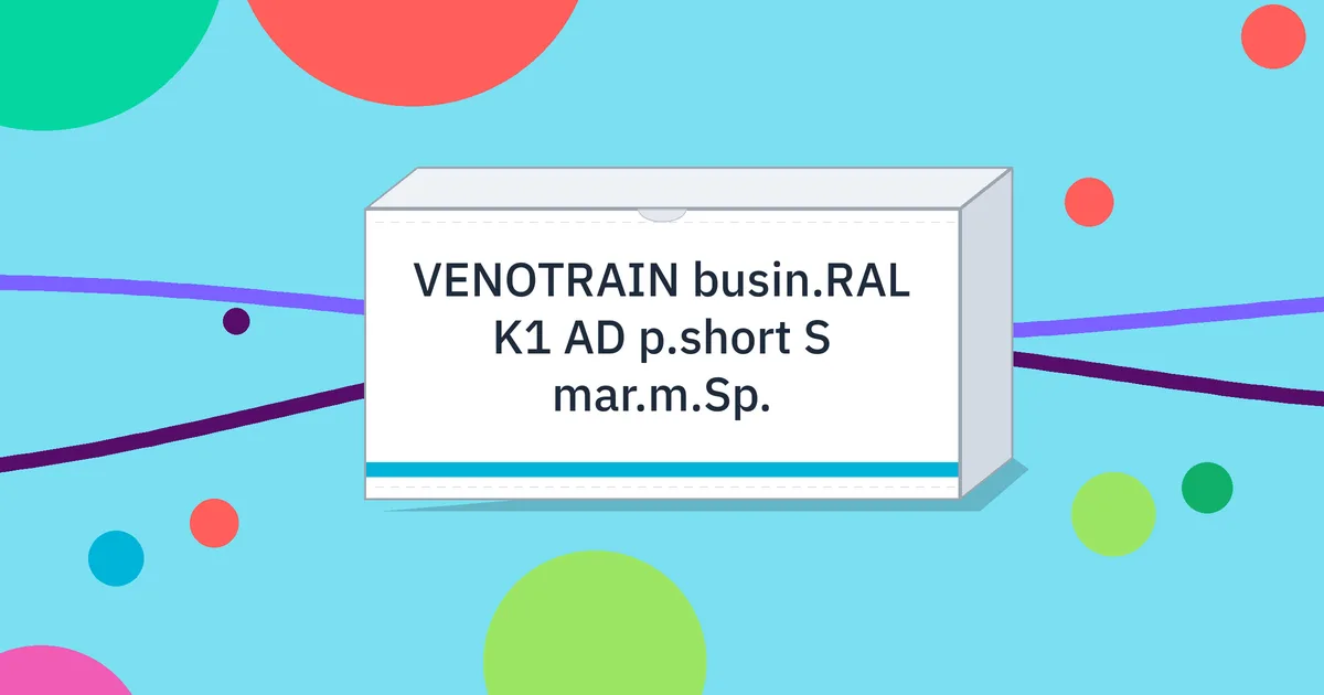 Symbolbild: Packung mit der Aufschrift VENOTRAIN busin.RAL K1 AD p.short S mar.m.Sp. (PZN 06948332) – Verfügbarkeit und Bezug in Apotheken in Frankfurt am Main