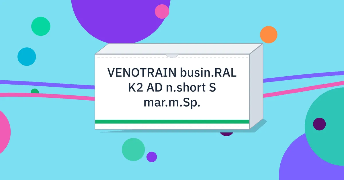 Symbolbild: Packung mit der Aufschrift VENOTRAIN busin.RAL K2 AD n.short S mar.m.Sp. (PZN 06949159) – Verfügbarkeit und Bezug in Apotheken in Frankfurt am Main