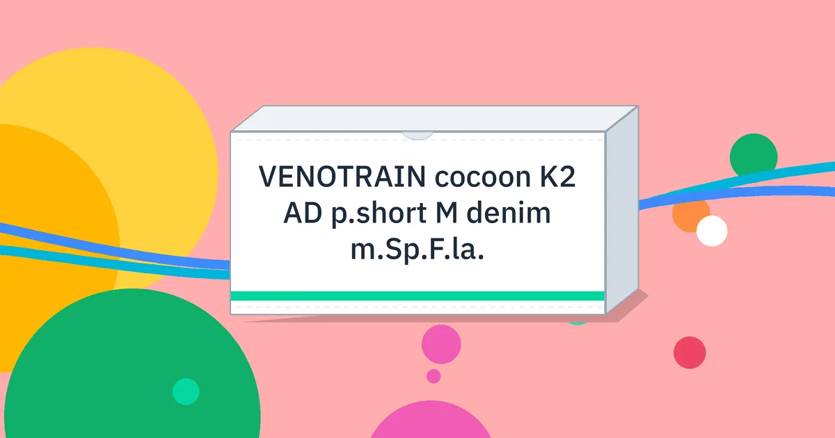 Symbolbild: Packung mit der Aufschrift VENOTRAIN cocoon K2 AD p.short M denim m.Sp.F.la. (PZN 19199205) – Verfügbarkeit und Bezug in Apotheken in Frankfurt am Main