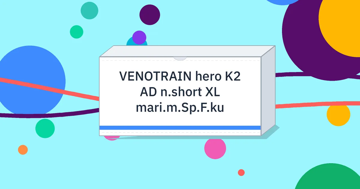 Symbolbild: Packung mit der Aufschrift VENOTRAIN hero K2 AD n.short XL mari.m.Sp.F.ku (PZN 19189046) – Verfügbarkeit und Bezug in Apotheken in Frankfurt am Main