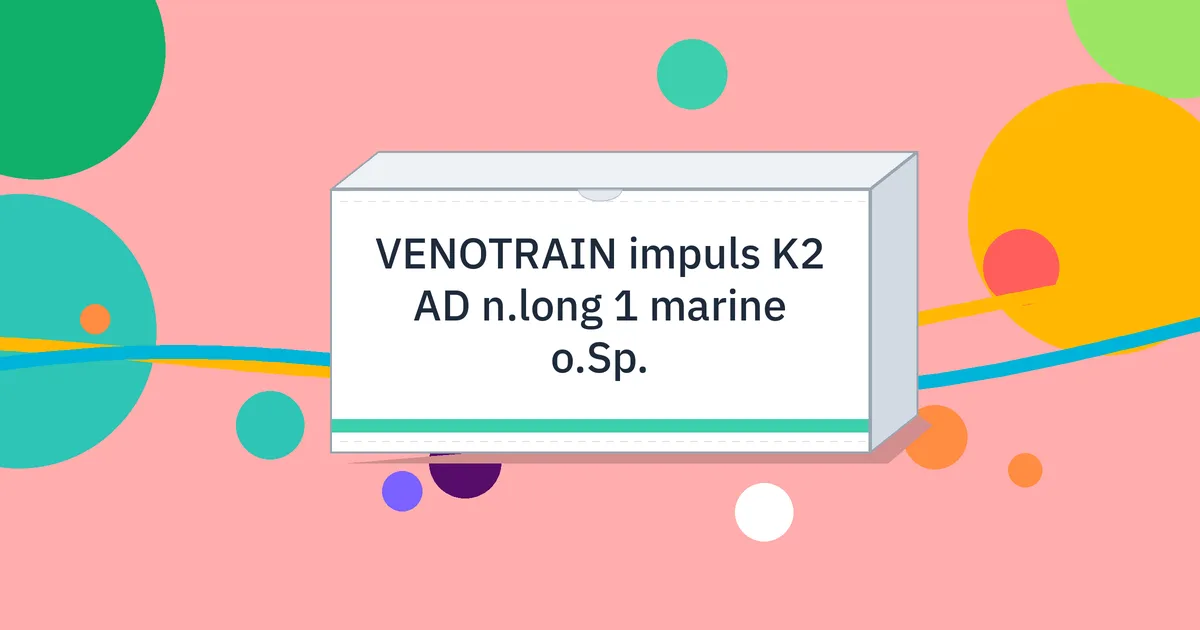 Symbolbild: Packung mit der Aufschrift VENOTRAIN impuls K2 AD n.long 1 marine o.Sp. (PZN 15221416) – Verfügbarkeit und Bezug in Apotheken in Frankfurt am Main