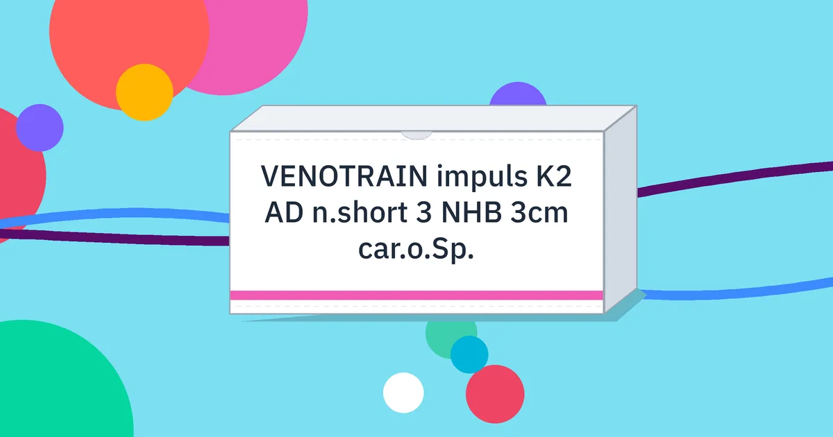 Symbolbild: Packung mit der Aufschrift VENOTRAIN impuls K2 AD n.short 3 NHB 3cm car.o.Sp. (PZN 08426804) – Verfügbarkeit und Bezug in Apotheken in Frankfurt am Main