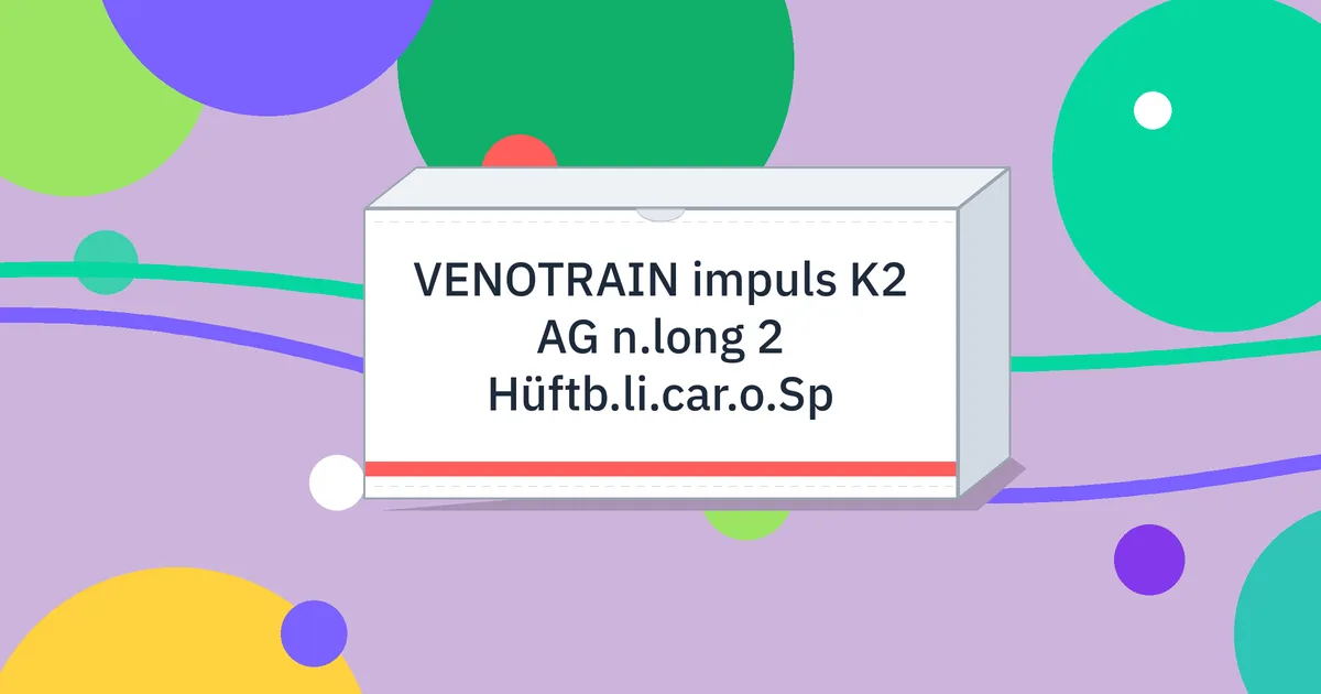 Symbolbild: Packung mit der Aufschrift VENOTRAIN impuls K2 AG n.long 2 Hüftb.li.car.o.Sp (PZN 08423987) – Verfügbarkeit und Bezug in Apotheken in Frankfurt am Main