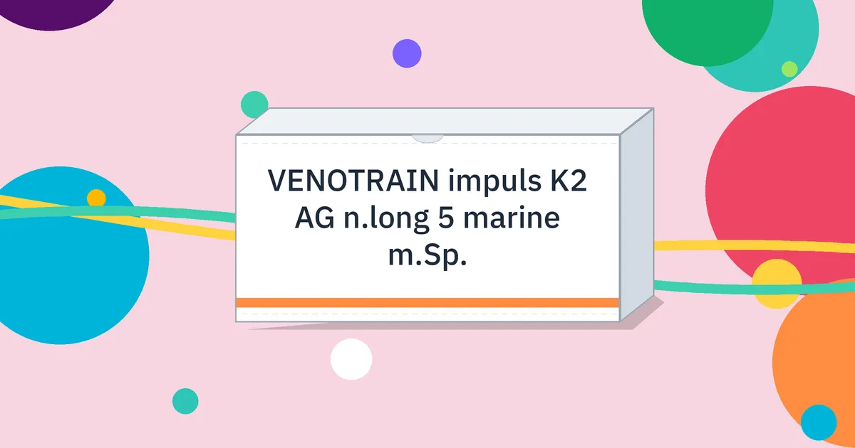 Symbolbild: Packung mit der Aufschrift VENOTRAIN impuls K2 AG n.long 5 marine m.Sp. (PZN 15211760) – Verfügbarkeit und Bezug in Apotheken in Frankfurt am Main