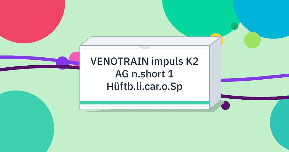 Symbolbild: Packung mit der Aufschrift VENOTRAIN impuls K2 AG n.short 1 Hüftb.li.car.o.Sp (PZN 08423527) – Verfügbarkeit und Bezug in Apotheken in Frankfurt am Main