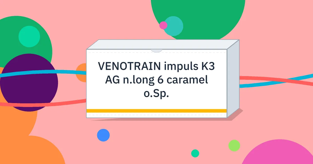 Symbolbild: Packung mit der Aufschrift VENOTRAIN impuls K3 AG n.long 6 caramel o.Sp. (PZN 08421304) – Verfügbarkeit und Bezug in Apotheken in Frankfurt am Main