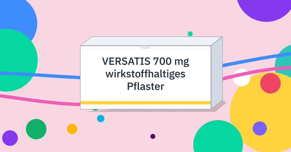 Symbolbild: Packung mit der Aufschrift VERSATIS 700 mg wirkstoffhaltiges Pflaster (PZN 13232841) – Verfügbarkeit und Bezug in Apotheken in Frankfurt am Main