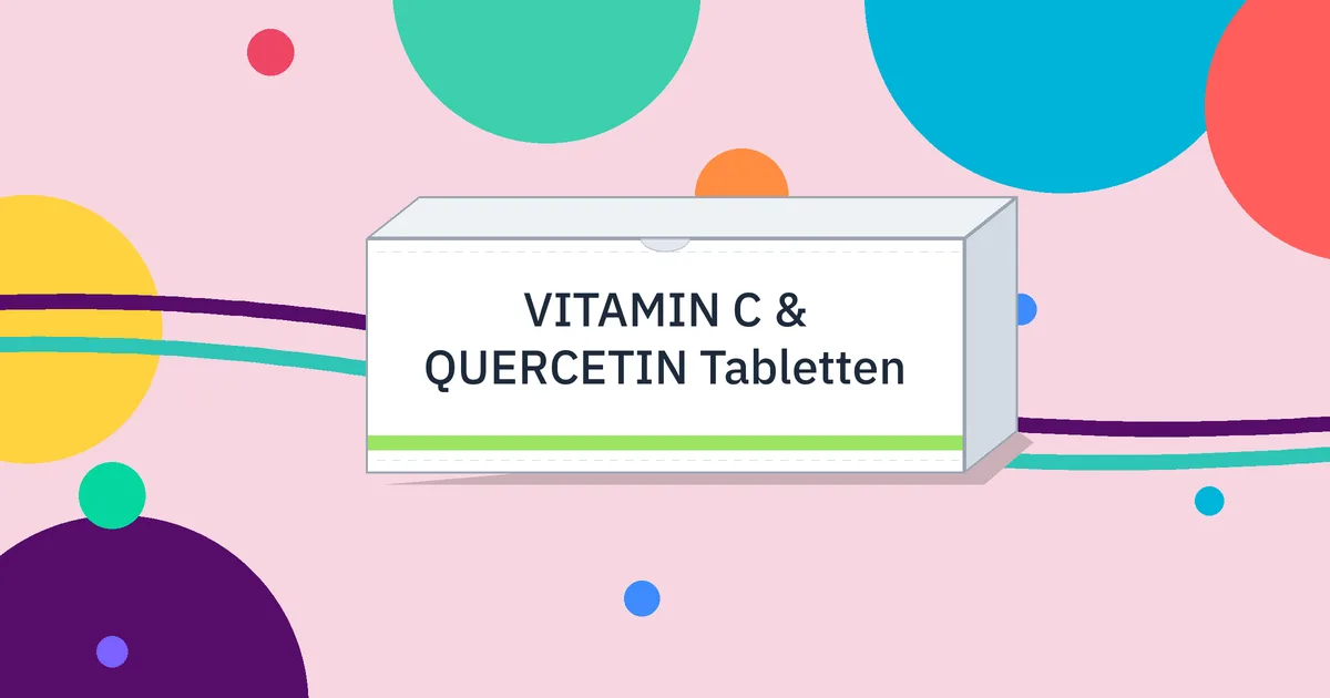 Symbolbild: Packung mit der Aufschrift VITAMIN C & QUERCETIN Tabletten (PZN 19740604) – Verfügbarkeit und Bezug in Apotheken in Frankfurt am Main