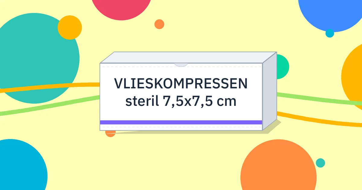 Symbolbild: Packung mit der Aufschrift VLIESKOMPRESSEN steril 7,5x7,5 cm (PZN 12492540) – Verfügbarkeit und Bezug in Apotheken in Frankfurt am Main