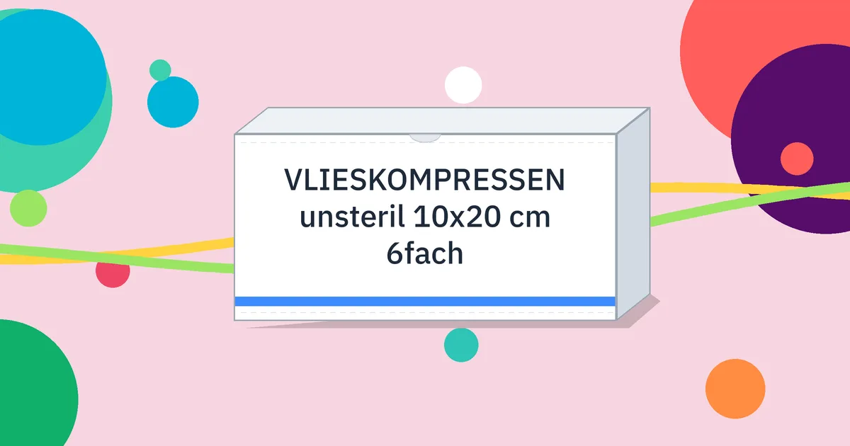 Symbolbild: Packung mit der Aufschrift VLIESKOMPRESSEN unsteril 10x20 cm 6fach (PZN 04808207) – Verfügbarkeit und Bezug in Apotheken in Frankfurt am Main