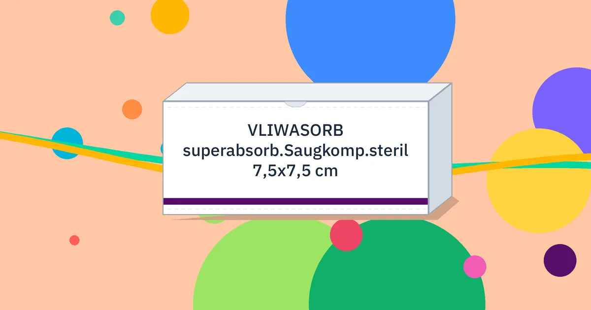 Symbolbild: Packung mit der Aufschrift VLIWASORB superabsorb.Saugkomp.steril 7,5x7,5 cm (PZN 09888470) – Verfügbarkeit und Bezug in Apotheken in Frankfurt am Main