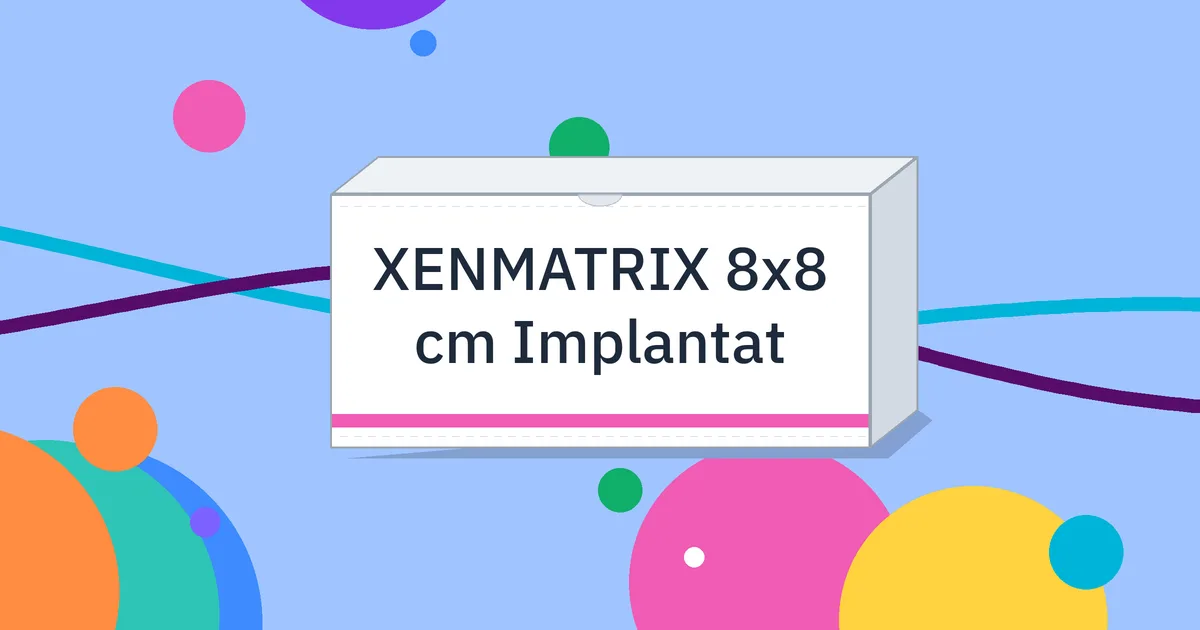 Symbolbild: Packung mit der Aufschrift XENMATRIX 8x8 cm Implantat (PZN 11173726) – Verfügbarkeit und Bezug in Apotheken in Frankfurt am Main