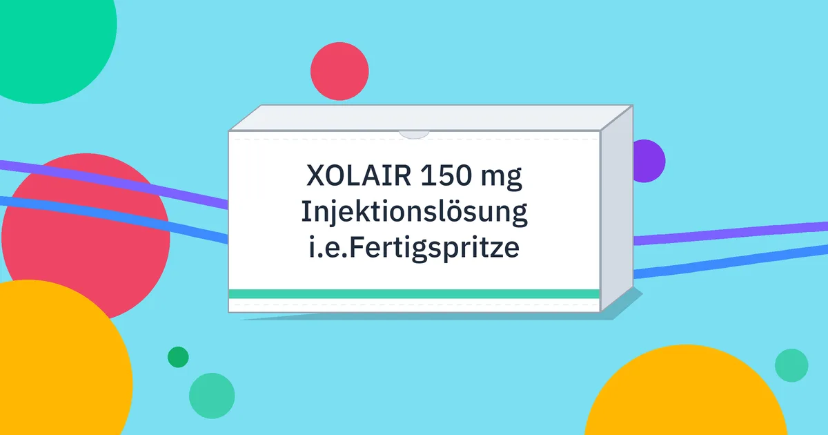 Symbolbild: Packung mit der Aufschrift XOLAIR 150 mg Injektionslösung i.e.Fertigspritze (PZN 19668054) – Verfügbarkeit und Bezug in Apotheken in Frankfurt am Main