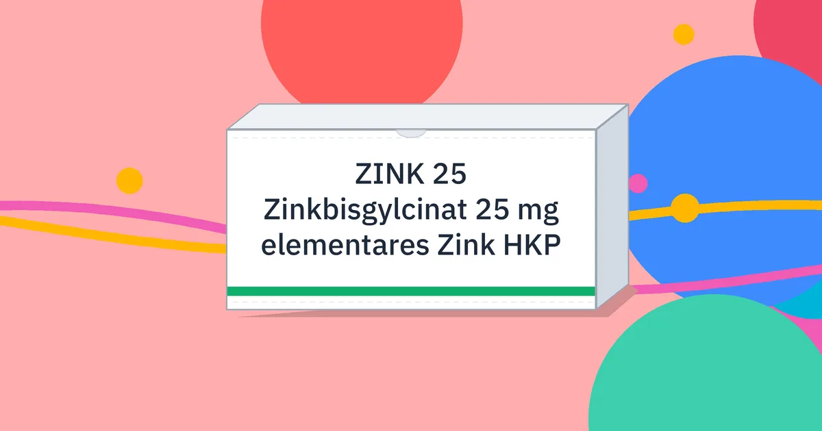 Symbolbild: Packung mit der Aufschrift ZINK 25 Zinkbisgylcinat 25 mg elementares Zink HKP (PZN 20877751) – Verfügbarkeit und Bezug in Apotheken in Frankfurt am Main
