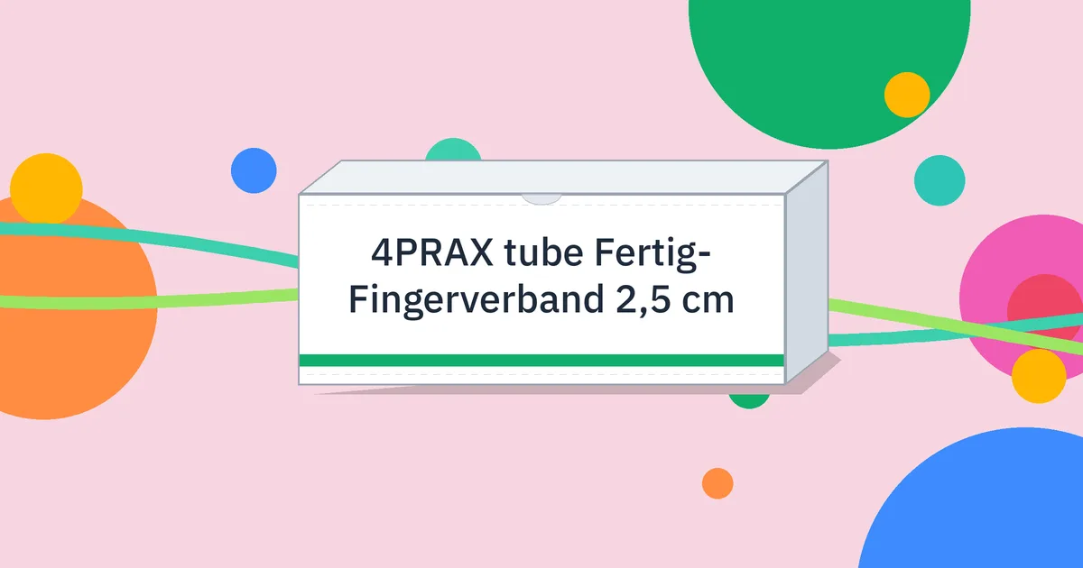 Symbolbild: Packung mit der Aufschrift 4PRAX tube Fertig-Fingerverband 2,5 cm (PZN 20230825) – Verfügbarkeit und Bezug in Apotheken in Frankfurt am Main